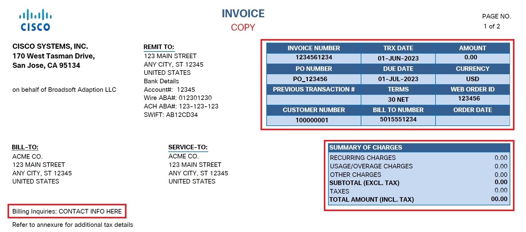 Cisco Calling Plan bill