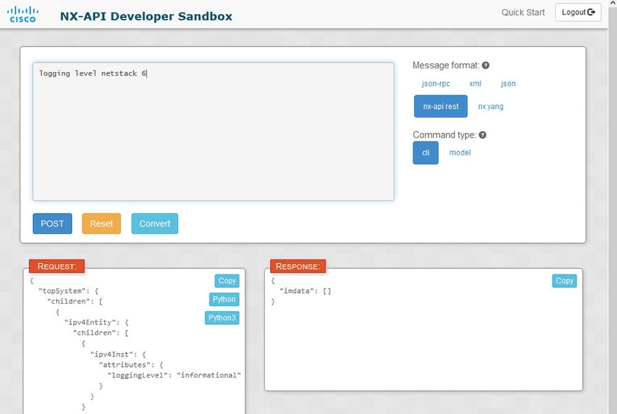 Cisco Nexus 9000 Series NX-OS Programmability Guide, Release 10.4(x) - NX-API Developer Sandbox ...