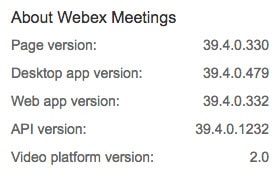 Find your Webex Meetings version number