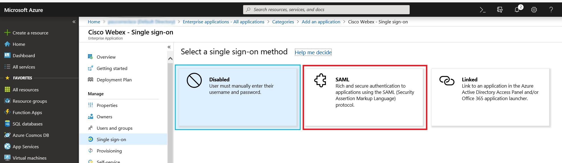 Configure single sign-on in Control Hub with Microsoft Azure