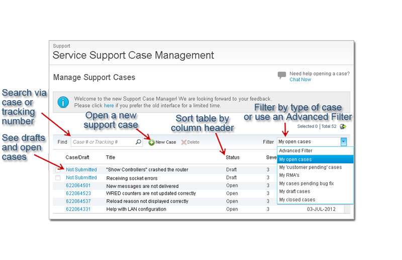 Manage Support Cases